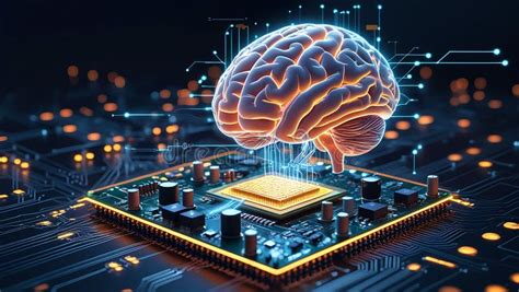Artificial Intelligence Brain Connected To A Circuit Board With Glowing Connections And