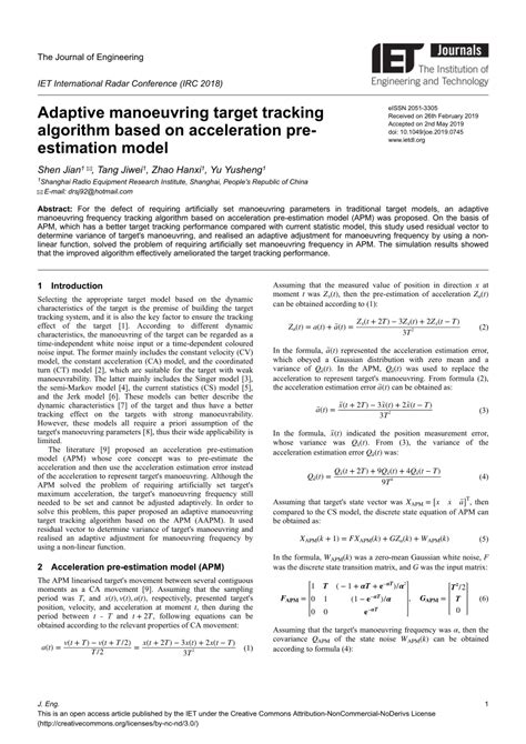 Pdf Adaptive Manoeuvring Target Tracking Algorithm Based On