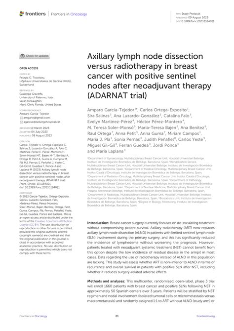 Pdf Axillary Lymph Node Dissection Versus Radiotherapy In Breast Cancer With Positive Sentinel