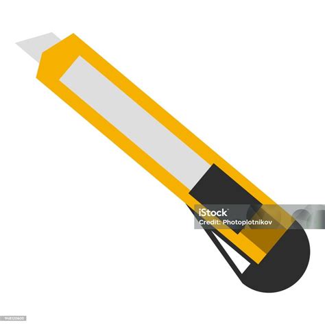 노란 편지지 칼 흰색 배경에 고립입니다 Office 도구 아이콘 종이 커터 칼 플랫 스타일 벡터 일러스트 레이 션 강철에 대한