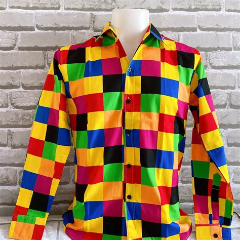 เสื้อย้อนยุคลายดอกชุดงานวัดยุคผู้ชายแขนยาวลายตารางใส่ดีๆแฟชั่นผู้ชายผู้ชุดงาน Party เสื้อมะล๊องก