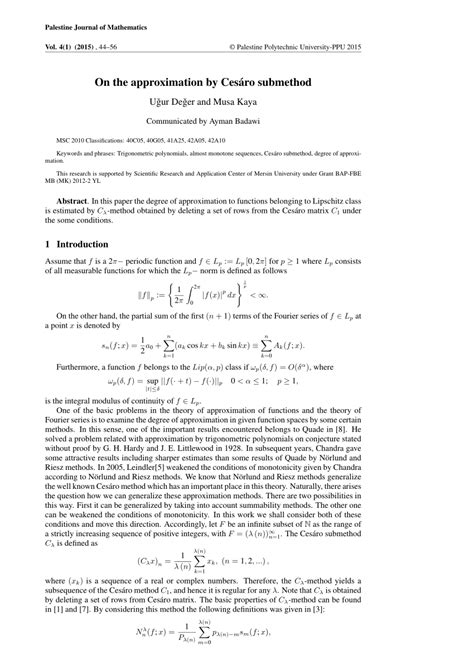 Pdf On The Approximation By Cesáro Submethod