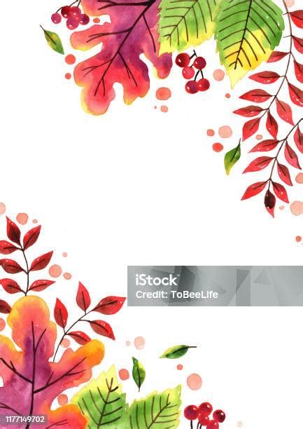 달콤한 색상 단풍 프레임 수채화 손 그림 장식 가을 축제에 가을에 대한 스톡 벡터 아트 및 기타 이미지 가을 계절 고풍스런 Istock