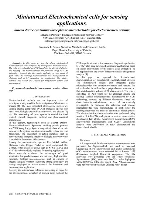 Pdf Miniaturized Electrochemical Cells For Sensing Applications Silicon Device Containing