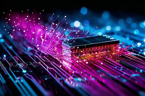 Premium Photo Fiber Optic Data Transfer In Computer Chips Enhancing Cyber Security