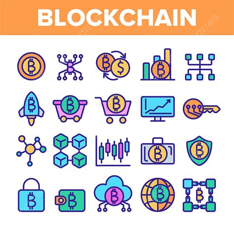 Blockchain Technology Cryptocurrency Vector Linear Icons Set