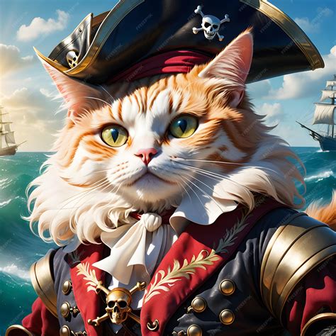 Premium Ai Image Cat Pirate Is A Closeup Surrealist Digital Graphic Of A Cat Dressed As A