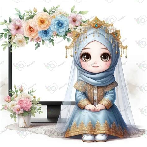 خرید و قیمت بک گراند کودکانه دختر ناز با حجاب تاج طلایی با صفحه سپید برای مونتاژ عکس و متن