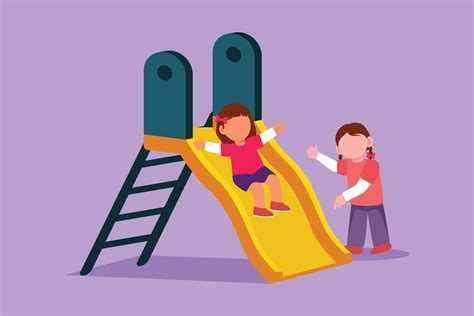 cartoon flat style drawing of preschool girl sliding down slide and