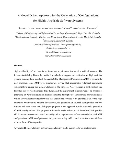 Pdf A Model Driven Approach For The Generation Of Configurations For