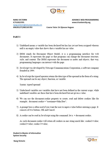advance web programming assignment pdf document object model java