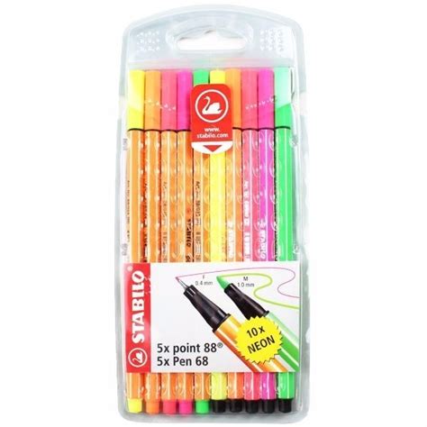Caneta Point Pen Stabilo Neon Estojo 10 Unidades Cores 8868 10 1