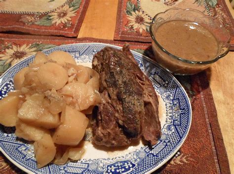 Crockpot Chuck Roast Wmushroom Gravy Recipe Just A Pinch Recipes