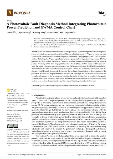 Pdf A Photovoltaic Fault Diagnosis Method Integrating Photovoltaic Power Prediction And Ewma