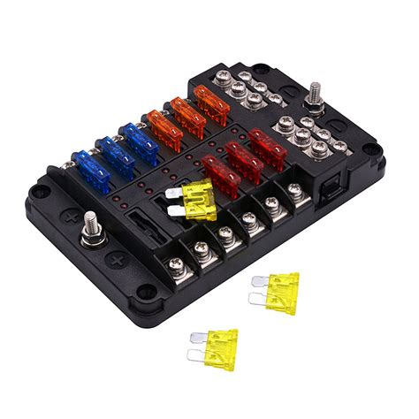 Buy 12 Way Fuse Block Negative Bus Fuse Box With Damp Proof Cover And LED Warning Indicator DC