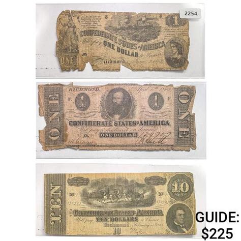 Sold At Auction 3 1861 1865 110 Confederate States Notes