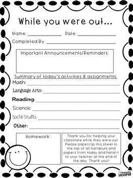 Absent Work Form By Classroom Hoopla Teachers Pay Teachers Absent