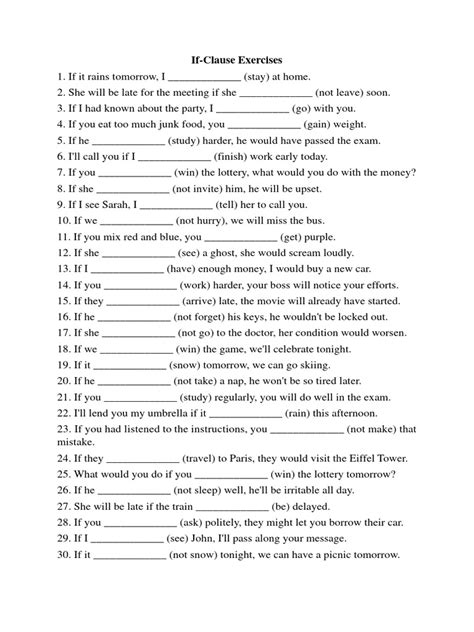 If Clause Exercises Pdf