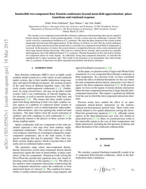 Pdf Immiscibile Two Component Bose Einstein Condensates Beyond Mean