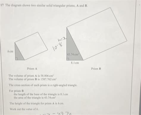 Solved 17 The Diagram Shows Two Similar Solid Triangular Prisms A And