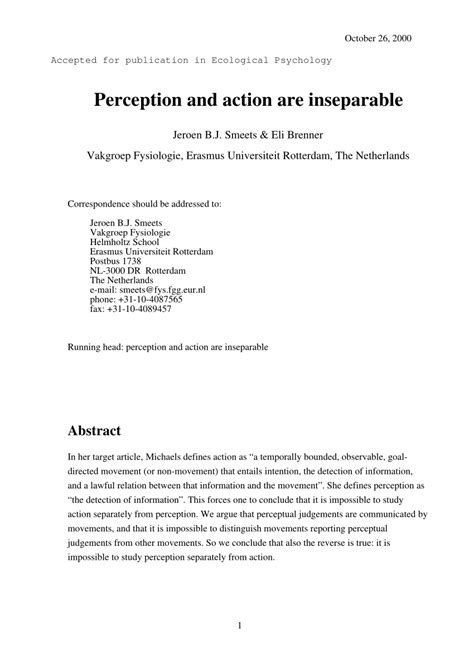 Pdf Perception And Action Are Inseparable