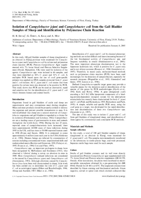 Pdf Isolation Of Campylobacter Jejuni And Campylobacter Coli From The