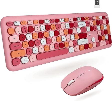Amazon Com X Pink Cute Wireless Keyboard And Mouse Set G Retro Typewriter Style With