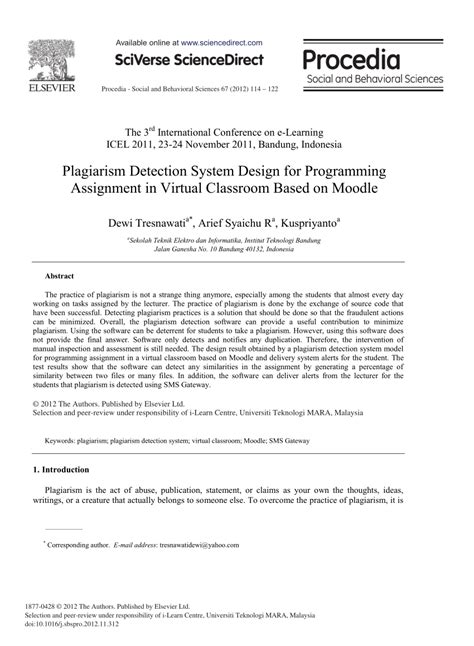 Pdf Plagiarism Detection System Design For Programming Assignment In Virtual Classroom Based