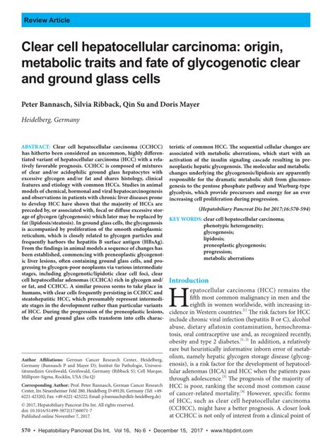 Pdf Clear Cell Hepatocellular Carcinoma Origin Metabolic Traits And Fate Of Glycogenotic