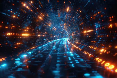 Abstract Digital Background With Blue Binary Code And Light Streaks On Stock Illustration