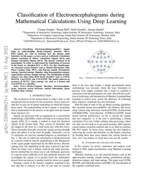 Classification Of Electroencephalograms During Mathematical Calculations Using Deep Learning