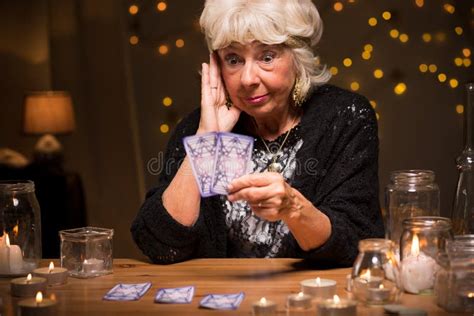 Shocked Fortune Teller Reading Cards Stock Photo Image Of Prediction Amulet