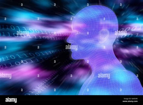 Wireframe Human Head With A Binary Technology Background Artificial