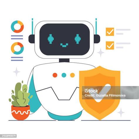보안 챗봇 개념 보호 기능이 있는 데스크톱의 디지털 가디언 봇 가상현실에 대한 스톡 벡터 아트 및 기타 이미지 가상현실