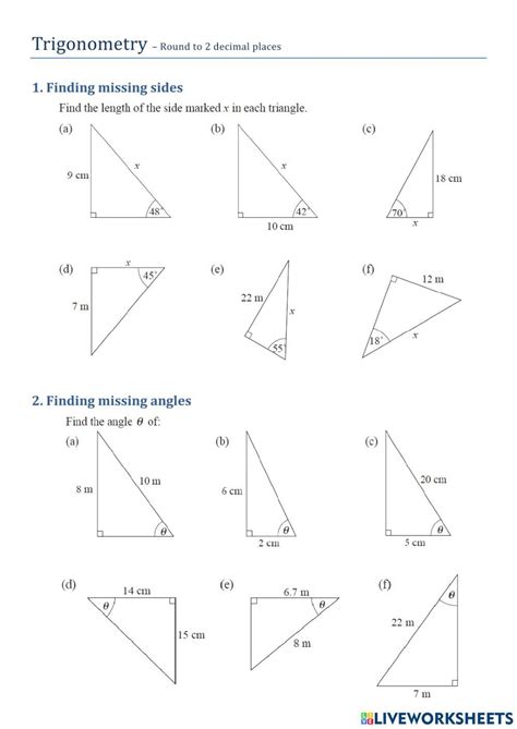 Finding Missing Sides With Trigonometry Worksheet Writing Practice