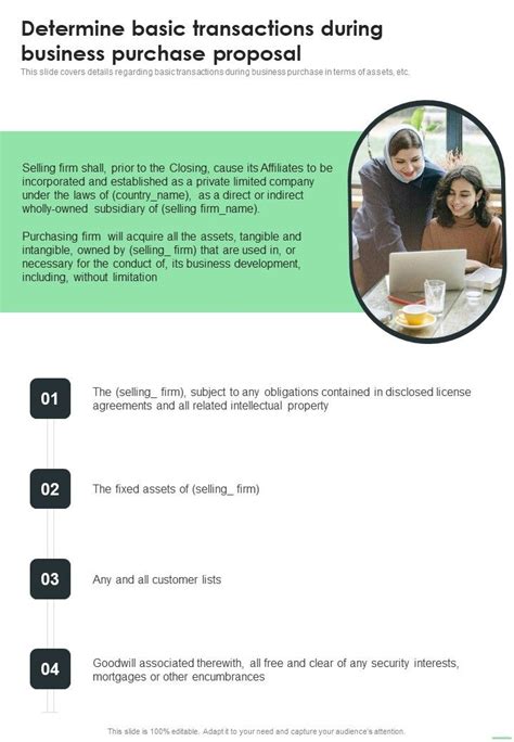 Determine Basic Transactions During Business Purchase Proposal One Pager Sa