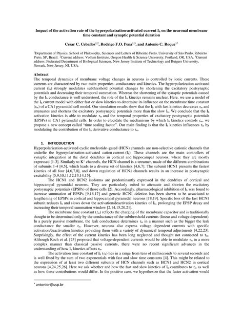 Pdf Impact Of The Activation Rate Of The Hyperpolarization Activated Current Ih On The