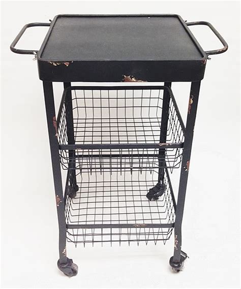Black Metal Rolling Utility Table 22 25 W X 31 25 H X 15 75 D
