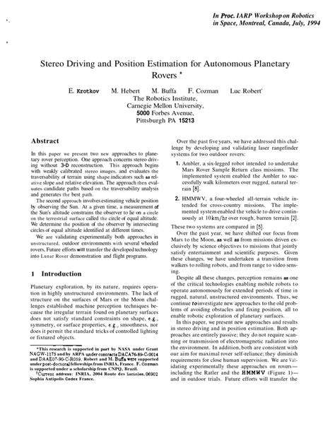 Pdf Stereo Driving And Position Estimation For Autonomous Planetary