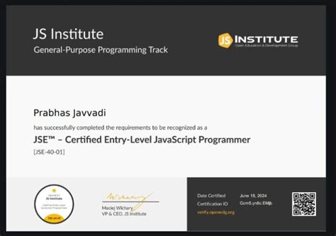 Prabhas Javvadi On Linkedin Excited To Share That Ive Earned My Jse Certified Javascript