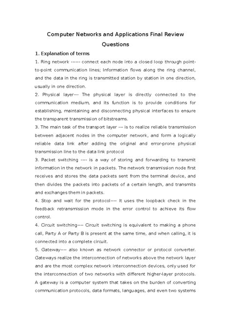 Computer Networks And Applications Final Review Questions Explanation