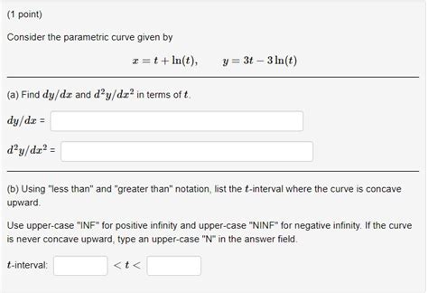 solved 1 point consider the parametric curve given by x