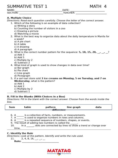 Math 4 Summative 01 Pdf Multiplication Summation