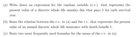 A Write Down An Expression For The Random Variable Chegg Com