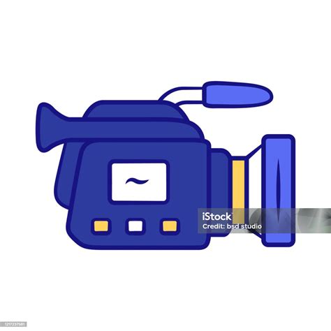 카메라 파란색 색상 아이콘입니다 캠코더 비디오 녹화 비디오 녹화 영화 제작 전문 장비 비디오 제작 영화 촬영 산업 격리 벡터