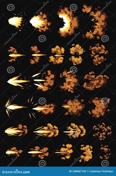 Gun Flashes Or Gunshot Animation Fire Explosion Effect During The Shot With The Gun Cartoon