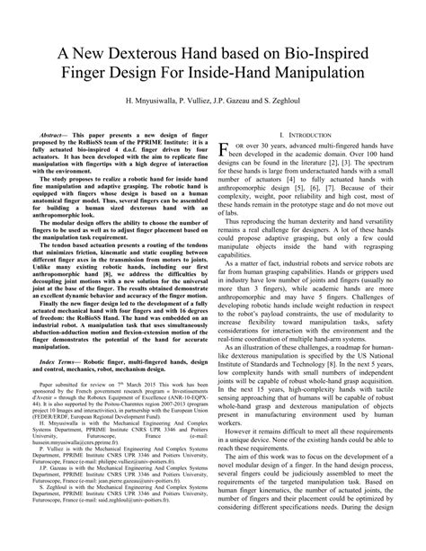 Pdf A New Dexterous Hand Based On Bio Inspired Finger Design For Inside Hand Manipulation