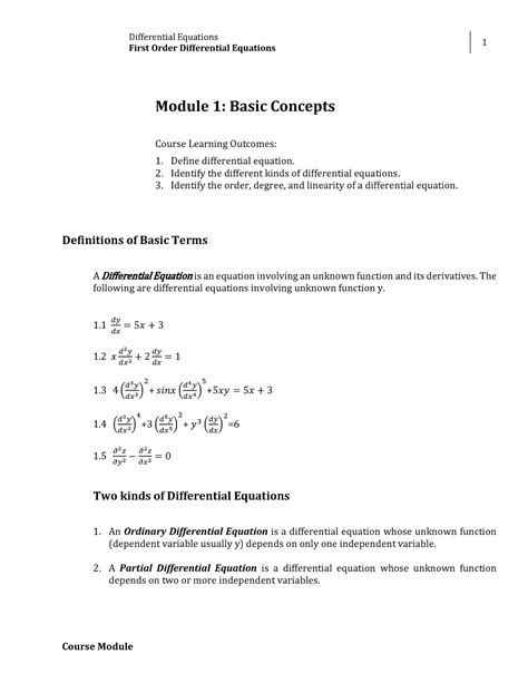 W1 Basic Concepts On Differential Equations Module Differential