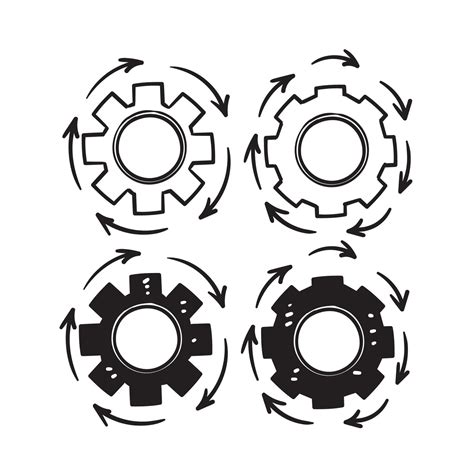 Hand Drawn Doodle Gear Mechanism And Circular Arrow Icon Illustration Vector Isolated
