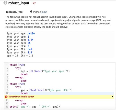 Solved Robustinput Languagetype Python Input The